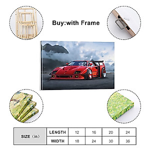 klloq Ferrari F40 Super Sports Car Poster 6 Canvas Poster Wall Art Decor Print Picture Paintings for Living Room Bedroom Decoration Frame 12x18inch(30x45cm)