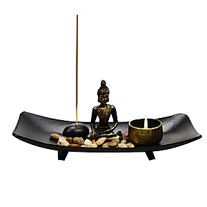 Chris.W Buddha Resin Incense Burner Holder, Zen Garden Tea Light Candle Holder, Buddha Statue Ornament for Home Office Yoga Room Decoration