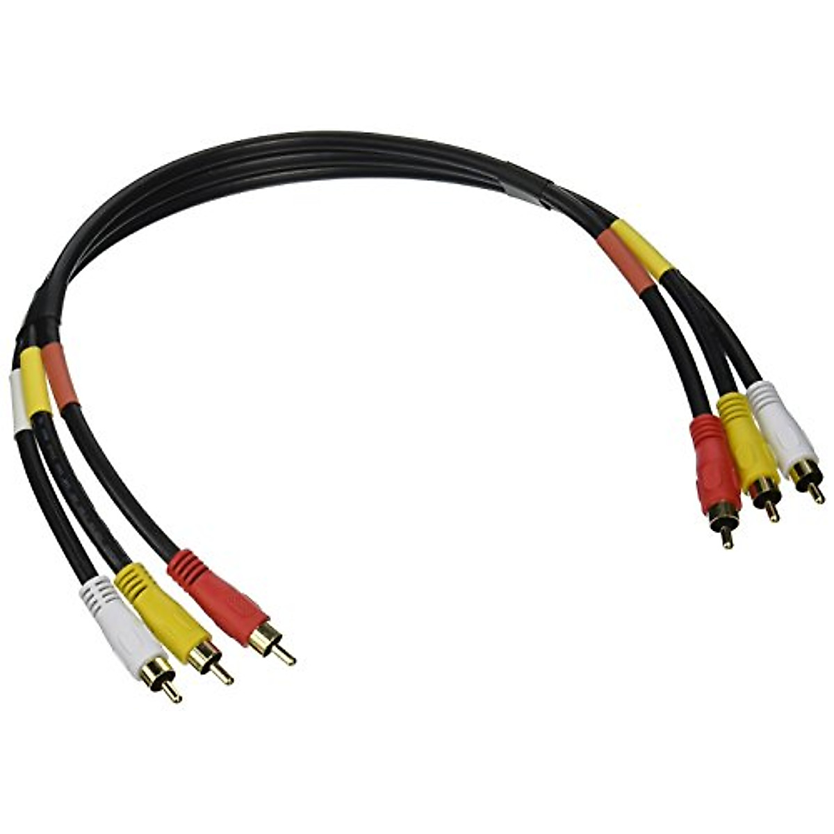 Monoprice Video Cable - 1.5 Feet - Black | Triple RCA Stereo Video Dubbing Composite Cable, Gold Plated Connectors