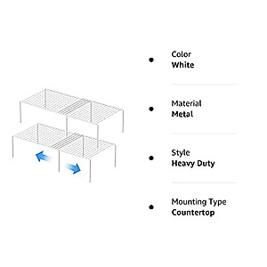 GEDLIRE Kitchen Cabinet Expandable Shelf Organizers Set of 2, Adjustable Metal Wire Pantry Storage Shelves, Plate Dish Organizer Rack for Cabinets, Cupboard, Counter, Freezer, Countertop, White