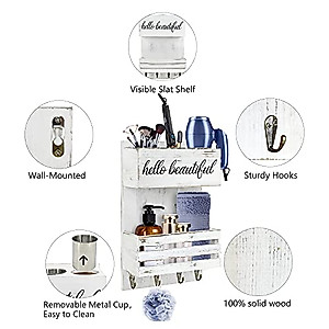 Rustic Hair Tool Organizer Wall Mount, 2 Layer Hair Dryer Holder Wall Mounted, Bathroom Hair Care and Styling Tool Organizer for Wall, Hair Accessories Organizer with Shelf for Makeup, Toiletries