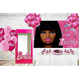 QQKCFOTO Black Barbie Backdrop for Photography, Birthday Party Decorations for Girl ,Barbie Birthday Banner Party Decoration Supplies for Cake Table Decoration, 5x3ft
