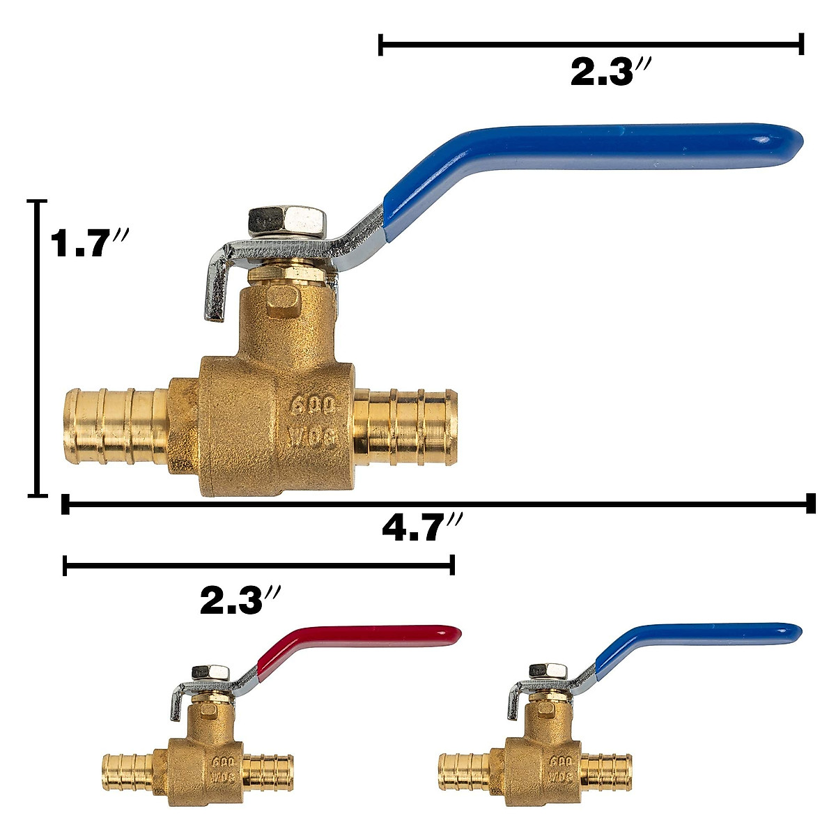 Hourleey 2 Pieces 1/2 Inch Pex Brass Full Port Shut Off Ball Valve HOT AND COLD, Quarter Turn HOT (RED) COLD (BLUE) of Brass Water Stop Shutt off, 1 Piece each