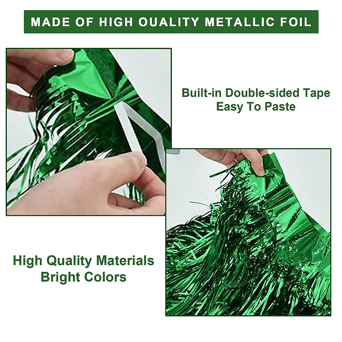 4 Pack 40 Feet Metallic Foil Fringe Garland Tinsel Streamers for Parade Floats Christmas Party Birthday Parties Mardi Gras Valentine’s Day Weddings Graduation New Year's Eve Holiday Decorations Green