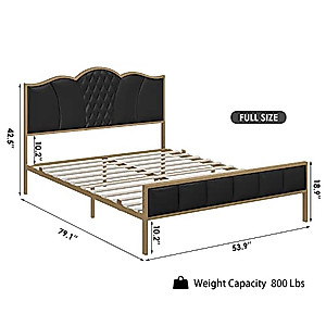 HITHOS Full Size Modern Upholstered PU Bed Frame with Tufted Headboard, Heavy Duty Platform Bed with Wood Slat Support, Noise Free, No Box Spring Needed (Black)