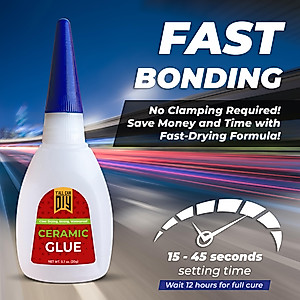 Y'allCanDiy Waterproof Ceramic Glue - Temperature Resistant Ceramic CA Glue Repair for Pottery, No Smell After Cure. Best Cyanoacrylate Based Adhesive for China and Porcelain