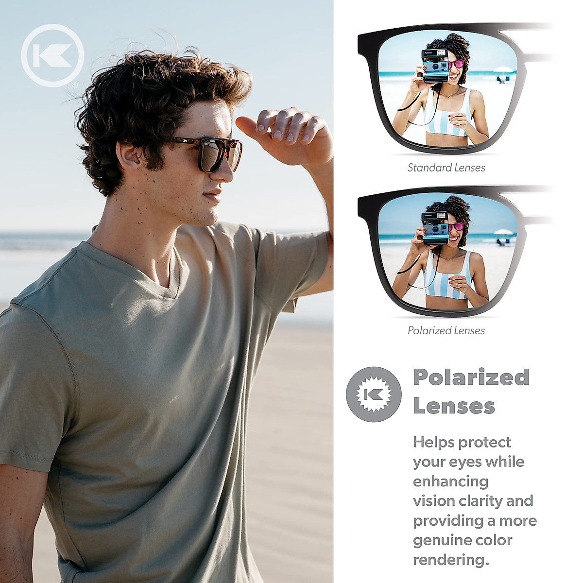 Knockaround Brightsides Polarized Sunglasses for Women & Men - Impact Resistant Lenses & Full UV400 Protection, Glossy Tortoise Shell/Amber