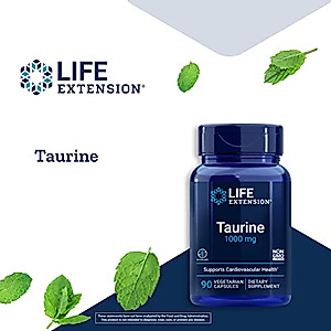 Life Extension Taurine 1000 mg – For Muscle, Liver, Heart, Nerve, Brain & Eye Health - Promotes Overall Cardiovascular Health - Gluten-Free, Non-GMO – 90 Vegetarian Capsules
