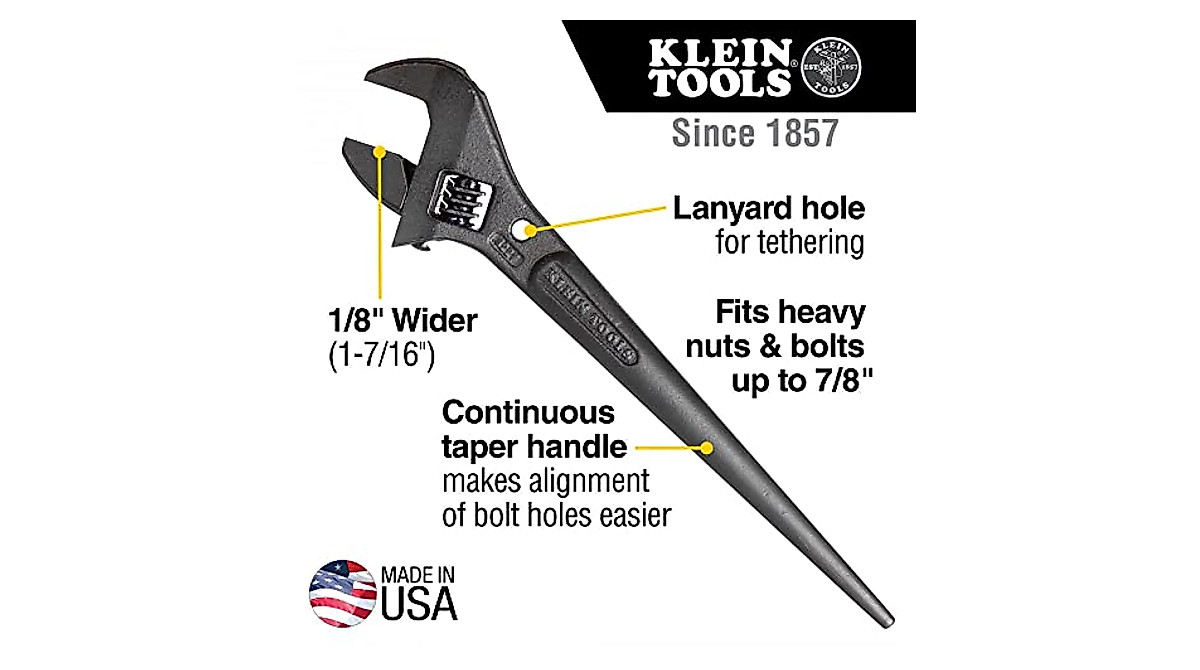 Klein Tools 10-Inch Adjustable Wrench for Heavy Nuts