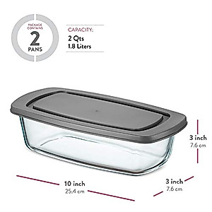 FineDine Glass Loaf Baking Pan with Lid - 2-Pack with BPA-free Airtight Lids - Perfect for Baking Bread, Meatloaf, and More, Gray