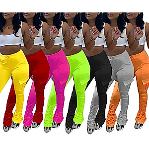 SHINFY Women's Stacked Leggings Pants Bell Bottom Yoga Pants Ruched Jogging Sweatpants A-Grey