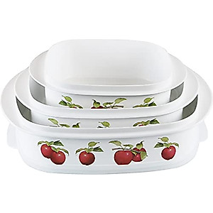 Reston Lloyd Cookware & Storage, Adjustable Vent on Lids Microwavable Cookware/Storage Set, Multiple Sizes, Harvest Apples (20999)