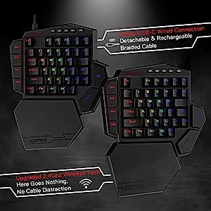 Redragon K585 DITI Wireless One-Handed Mechanical Keyboard, 42 Keys 2.4Ghz RGB 40% Gaming Keypad with 7 Onboard Macro Keys, Detachable Wrist Support, Durable Battery (Red Switch)