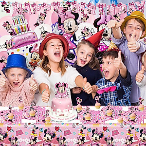 Pink Mouse Party Supplies, Pink Mouse Birthday Party Decorations Include Banner, Hanging Swirls, Cake Foil Balloons, Latex Balloons, Cake Toppers, Tableware, Tablecloth