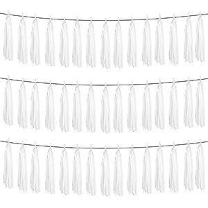 3P White Foil Fringe Metallic Tassel Streamers Banner Tassel Garland for Parade Floats, Graduation, Wedding, Birthday, Halloween, Christmas, Bridal/Baby Shower Party Decorations