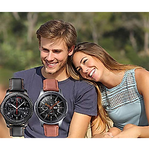 Galaxy Watch 46mm Band 2 Pack, Compatible with Samsung Galaxy 46mm Watch Bands, Width 22mm Watch Band Quick Release Leather Straps Unisex size (Black+Brown)