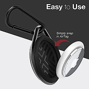 Raptic Link Case Compatible with Apple AirTags, Keychain Air Tag Case Holder, Protective Machined Aluminum Case with Silicone Lining, Detachable Carabiner, Black/Silver