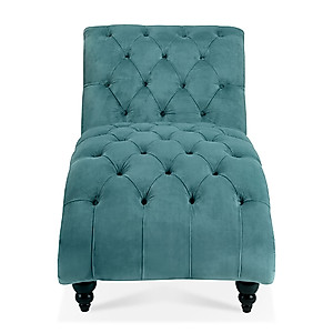 Chaise Lounge Indoor, Lounge Chair with Nailhead Trim for Bedroom, Fabric Tufted Chase Sofa Indoor, Comfortable Home Chaise Longue for Living Room Furniture Lounges(Green)
