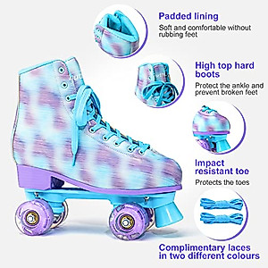 Ruthfot Roller Skates for Women and Girls with Double-Row Four Light up Wheels, High-top PU Leather Rollerskates