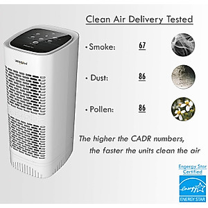 Whirlpool Whispure WPT60P, True HEPA Air Purifier, Activated Carbon Advanced Anti-Bacteria, Ideal for Allergies, Odors, Pet Dander, Mold, Smoke, Smokers, and Germs, Medium, White