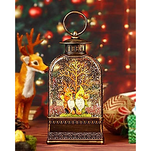 Gnomes Snow Globe, Fall Decoration, Thanksgiving Snow Globe Lantern, Christmas Snow Globe Musical Sparkly Swirling Snow, 3 Settings Batteries or USB Cable, Holiday Decoration (9.9Inch)
