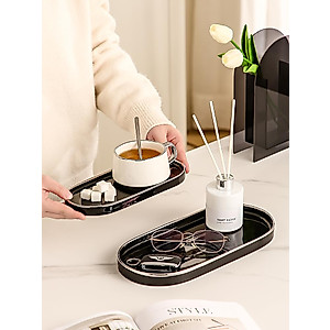 Redelaenor Ceramics Bathroom Tray for Counter, Perfume Key Trinket Ring Tray, Decor Soap Dispenser Countertop Tray for Kitchen Sink Organization.(Black Medium