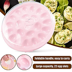 HANSGO Deviled Egg Platter, Pink Deviled Egg Containers with Lid Plastic Deviled Egg Keeper Platter Carrier for Holiday Season Table Party, 22 Egg Slots