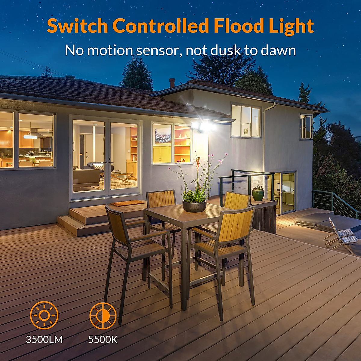 LEPOWER 3500LM LED Flood Light, 35W Outdoor Flood Light Fixture, Exterior Lights with 3 Adjustable Heads, 5500K, IP65 Waterproof for Garage, Yard, Porch