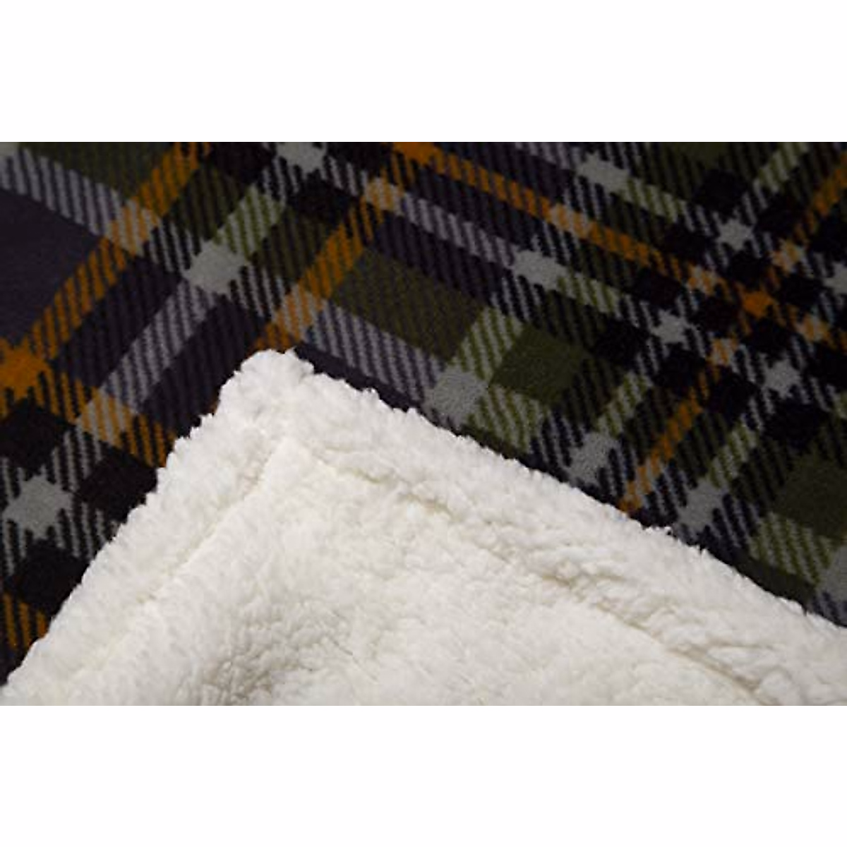 Carstens Orange Sage Striped Plaid Sherpa Throw Blanket 54" x 68"