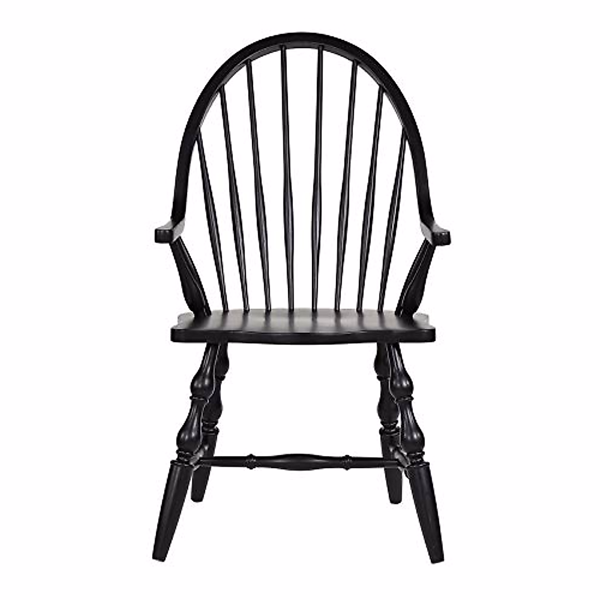 Sunset Trading Windsor Dining Chair with Arms, Antique Black with Cherry Rub (DLU-C30A-AB-2)