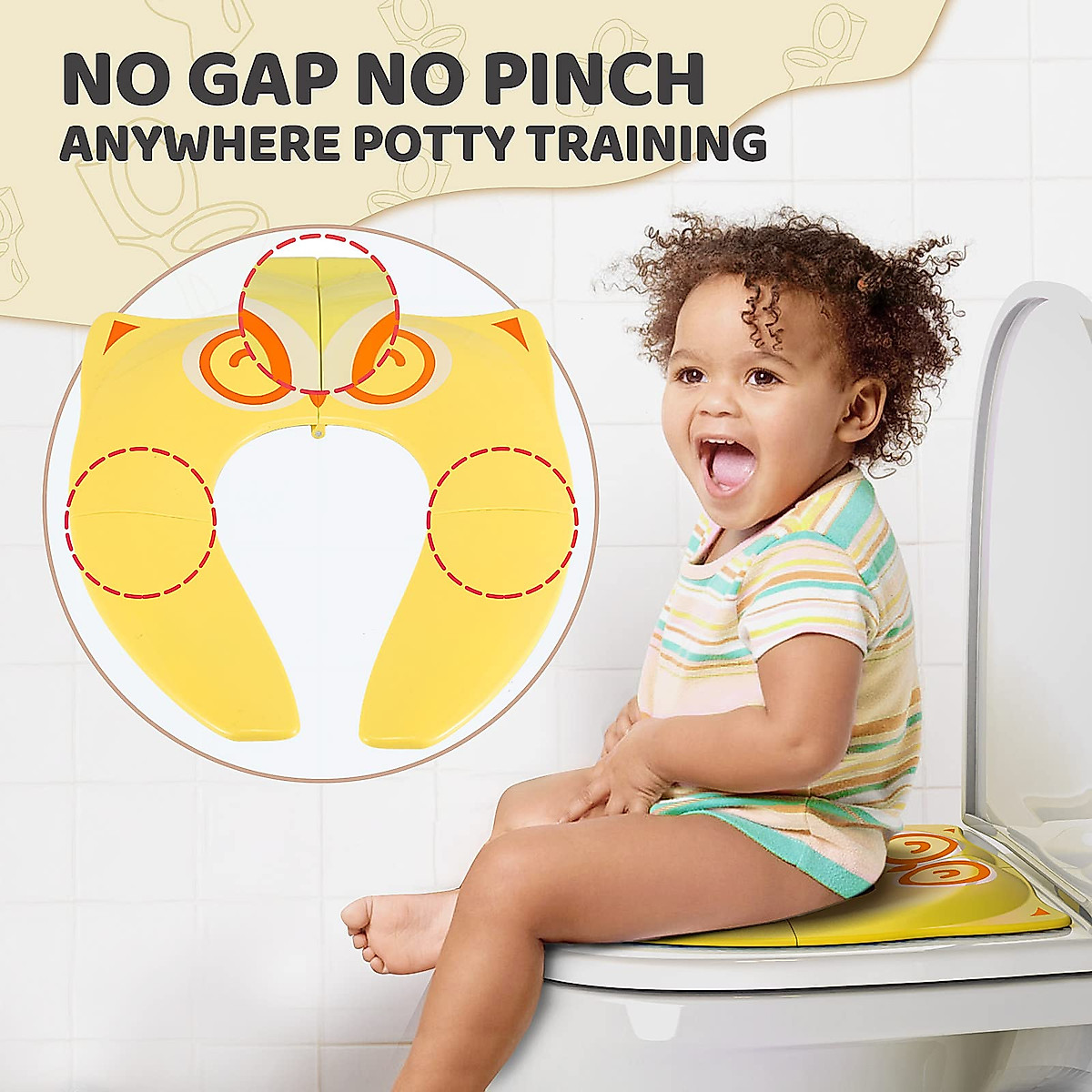 Gimars Upgrade Non-Slip Easily Removed Foldable Travel Potty Seat for Toddlers & Kids, 6 Large Non-slip Silicone Pad, Home Reusable Portable Toilet Seat Cover Fits Most Toilets, Free Carry Bag