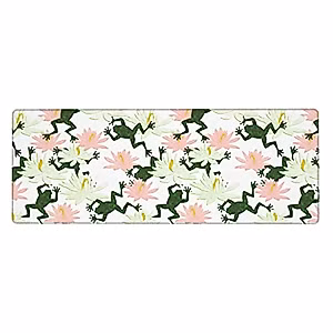 Frog and Water Lilies Gaming Mouse Pad XL,Extended Stitched Edges Mousepad,Large Mouse Pads Desk Pad,Long Non Slip Rubber Base Desk Mat for Work,Office,Home,Computer,Laptop