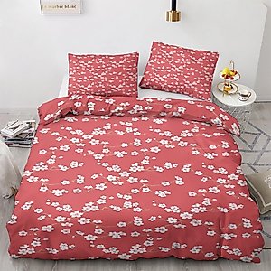 zcwl Cherry Blossom Duvet Cover King Size | Sakura Floral Bedding Set | 3 Piece | Soft Microfiber Patterned Comforter Cover with Zipper Ties & 2 Pillowcases | Cherry Blossom Bedroom Decor