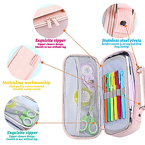 KEBEIXUAN Pencil Case Large Capacity Canvas Pencil Pouch Organizer with Zipper Multifunctional Pencil Box with Compartmens (Pencil Case Pink-A)
