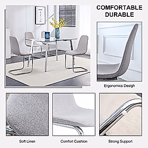 AZmac Glass Dining Table Set for 4,51" Dinner Table Set,5 PCS Dining Room Table Set with Soft Dining Chairs, Kitchen Table with Rectangle Tempered Glass and Silver Metal Legs