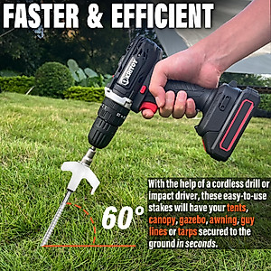 12 Pack Tent Stakes Heavy Duty - 8" Ground Anchors Screw in - Camping Stakes with Grow in The Dark Heads - Metal Threaded Tent Spikes with Hex Head Driver and Storage Box