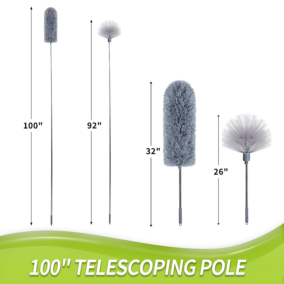 IVYROLL Cobweb Duster with Extension Pole, Spider Web Brush & Ceiling Cleaning Kit, 100" Microfiber Feather Duster Cleaner with Washable Head for Ceiling Fan, Furniture, Home