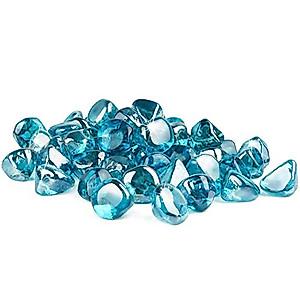 GASPRO 20 Pound Fire Glass Diamonds 1 Inch, Fire Pit Glass Rocks for Gas Fireplace and Fire Pit, Caribbean Blue, High Luster