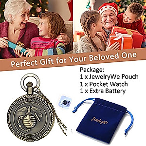 JewelryWe Bronze Retro Pocket Watch United States Marine Corps Engraved Men's Quartz Pocket Watch for Xmas