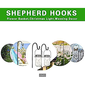 MAXZONE Outdoor Shepherd Hook with 5 Prong Base, Bird Feeder Pole Stand, Adjustable Heavy Duty Garden Hanging Stake for Solar Light Plant Hanger Wedding Decor, Matte Black (48in- 2Pack)