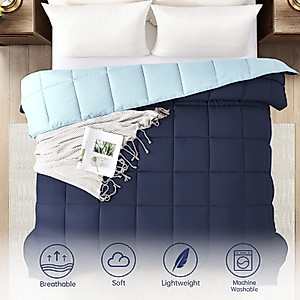 Homelike Moment Lightweight King Comforter - Blue Down Alternative Bedding King Size Comforters, All Season Duvet Insert Quilted Reversible Bed Comforter Soft Cozy King Size Navy/Light Blue