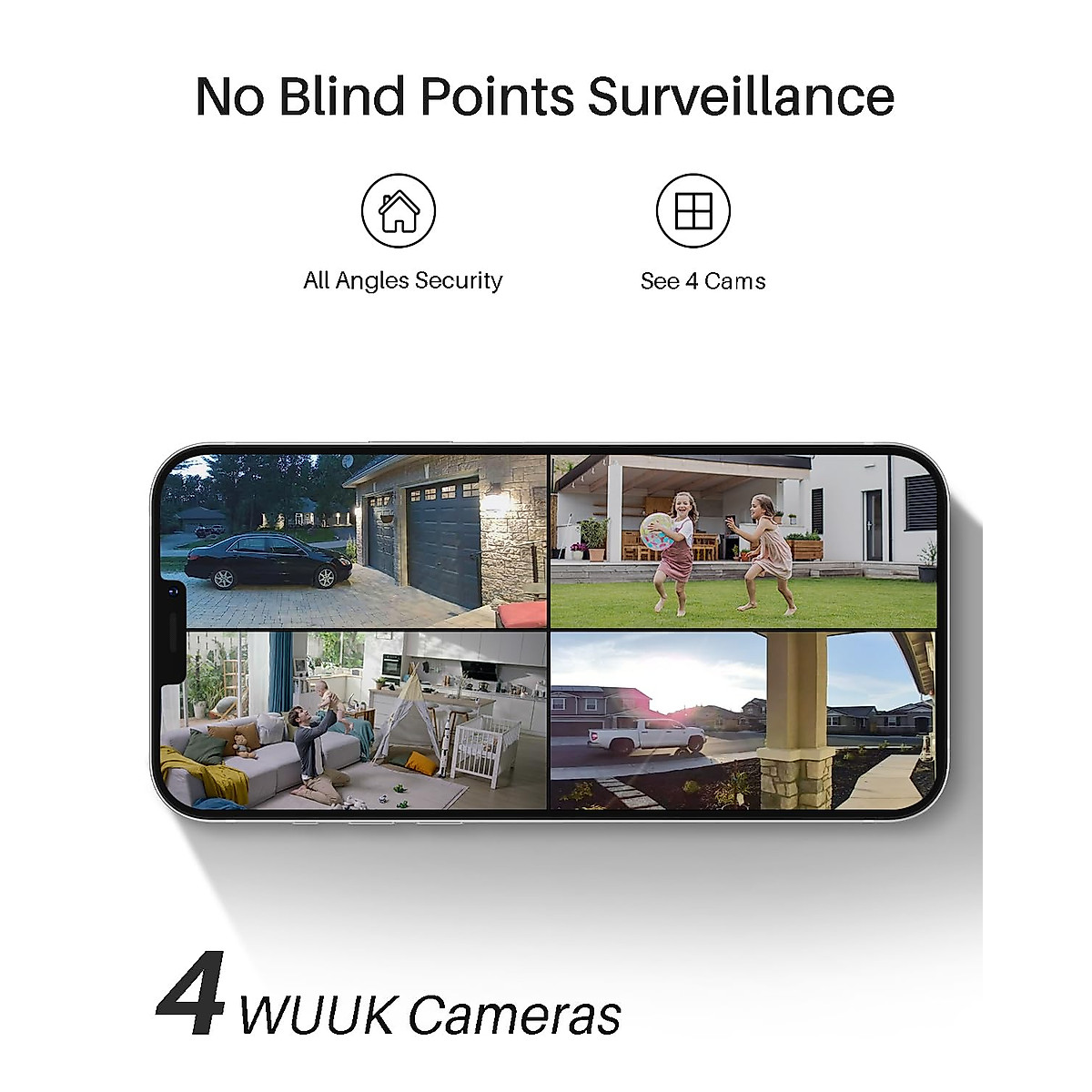 WUUK 2K Security Cameras Wireless Outdoor System, 2-Cams Kit, Homebase Support Up to 8 Cams, Home Cam with 240 Days Battery Life, AI Humanoid Alert, Compatible with Alexa/Google, IFTTT, No Monthly Fee