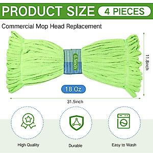 Lallisa 2 Pcs Commercial Mop Head Replacement 18 Oz Tube Microfiber Mop Heads for Floor Cleaning Industrial Mop Heads Looped End Wet Mop Head Refill for Home Commercial Industrial Use (Fruit Green)