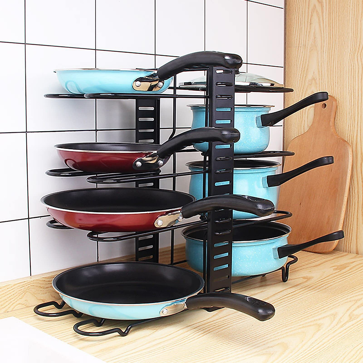 Pot and Pan Organizer for Cabinet – Generic Adjustable 8 Tiers Pots and Pans Organizer Under Cabinet - Expandable Pots Lid Holder Kitchen Cabinet Kitchenware Organizer and Storage
