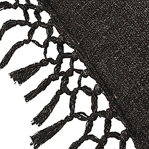 Creative Co-Op Cotton Slub Crochet and Fringe Pillow, 20" L x 20" W x 2" H, Black
