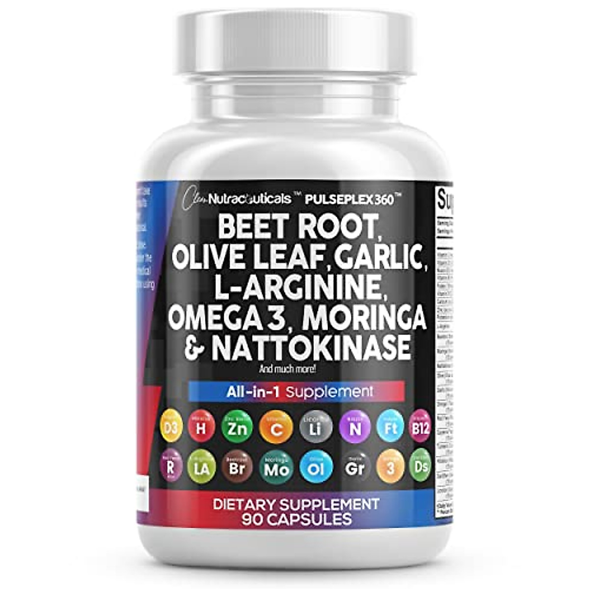 Beet Root Capsules 6000mg Olive Leaf 6000mg Nattokinase 4000 FU Garlic Extract 2000mg L-Arginine 400mg Omega 3 Red Yeast Rice Hibiscus Danshen - Healthy Support Supplement - 90 Ct