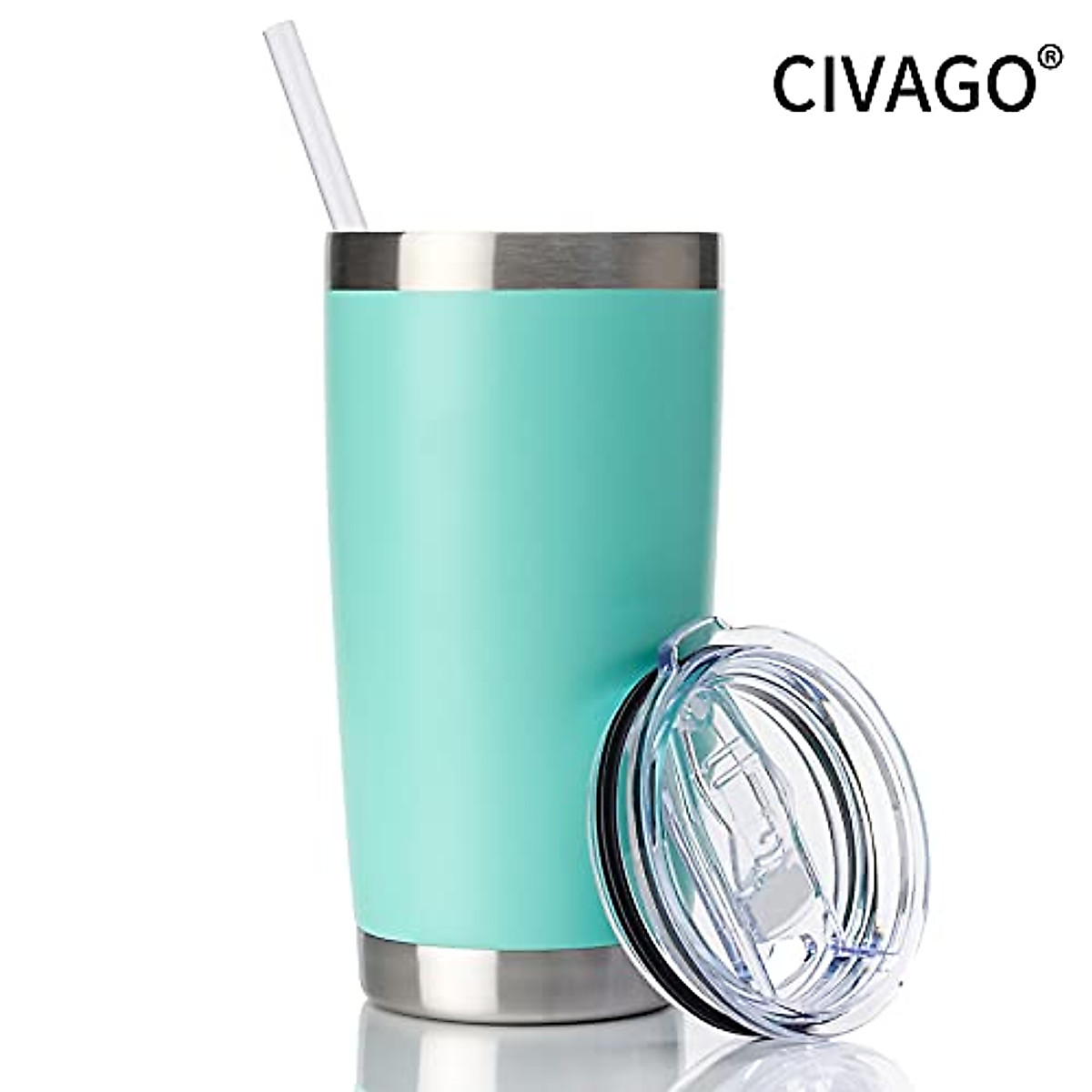 CIVAGO 20oz Tumbler with Lid and Straw, Stainless Steel Vacuum Insulated Coffee Tumbler Cup, Double Wall Powder Coated Travel Mug (Mint, 1 Pack)