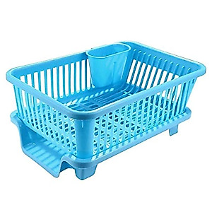 IndiaBigShop 3 in 1 Large Sink Set Dish Rack Drainer Drying Rack Washing Basket with Tray for Kitchen, Dish Rack Organizers, Utensil Drying Rack, Plastic Dish Rack, Small Dish Rack - 44 cm