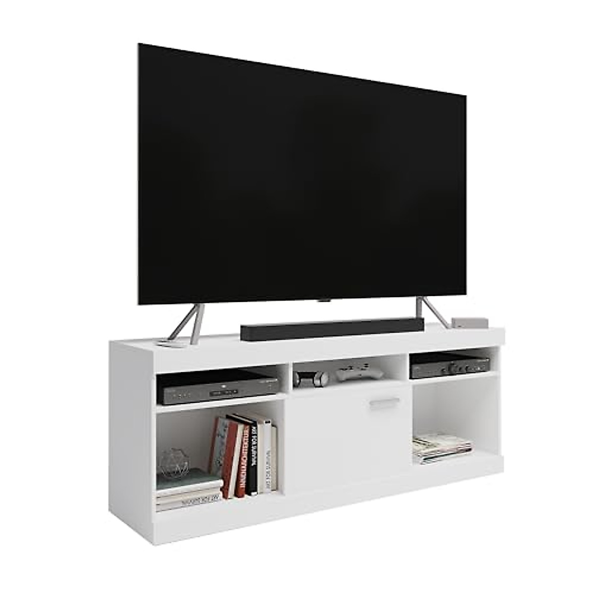 White TV Stand for 65 Inch TV, Entertainment Center with Storage for Living Room or Bedroom with Cabinet and Storage, Television Stand Fits Screens up to 65" When Measured Diagonally
