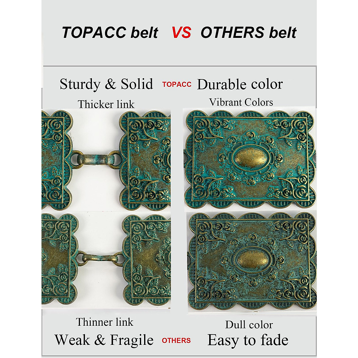 TOPACC Turquoise Concho belts for Women Western Square Teal Metal Cowgirl Boho Chain Belt for Dresses Jeans Country Concert Outfit